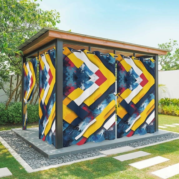 Abstract Diagonal Blocks Outdoor Curtains for Patio, Art Geometric Navy ...