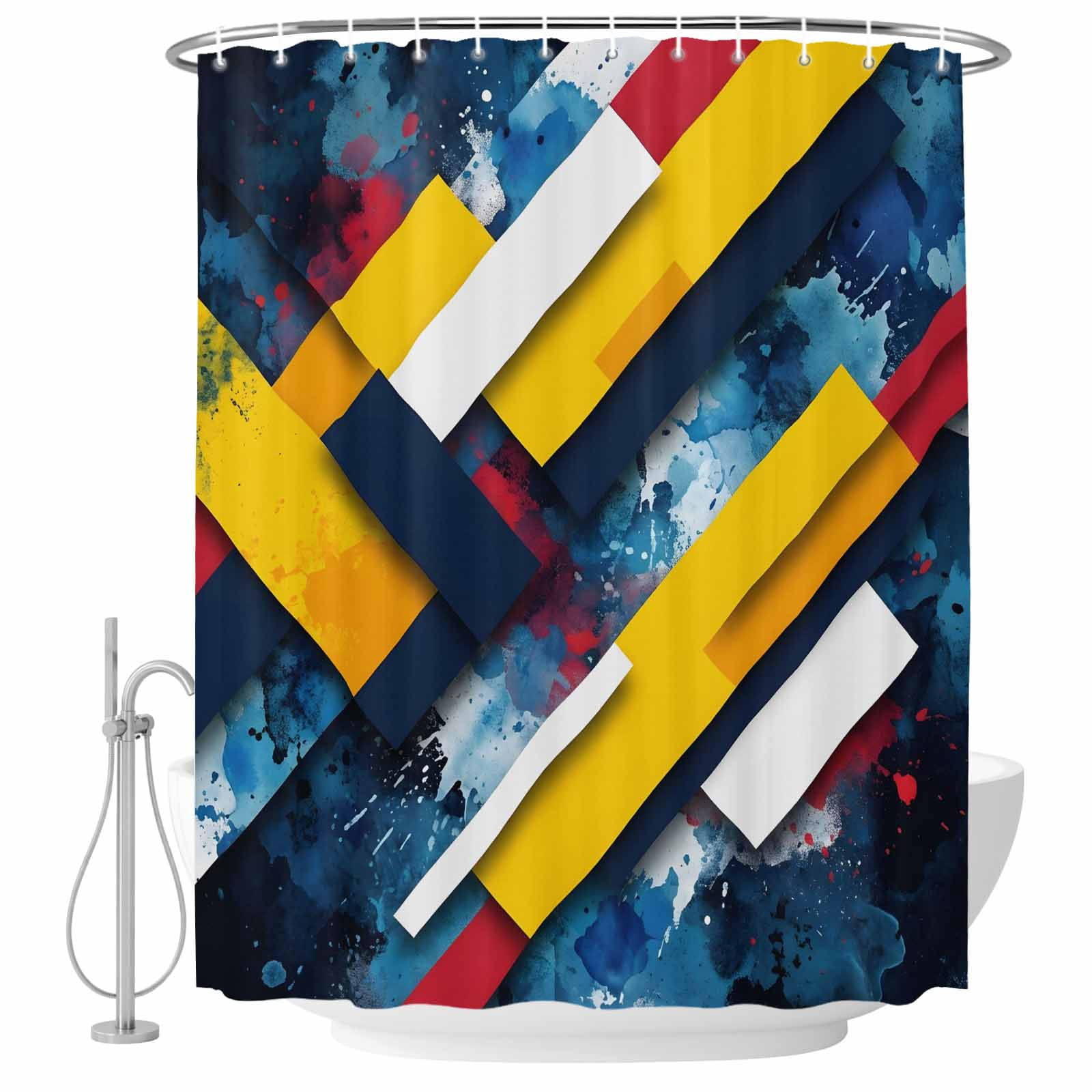 Abstract Diagonal Blocks Shower Curtain for Bathroom, Art Geometric ...