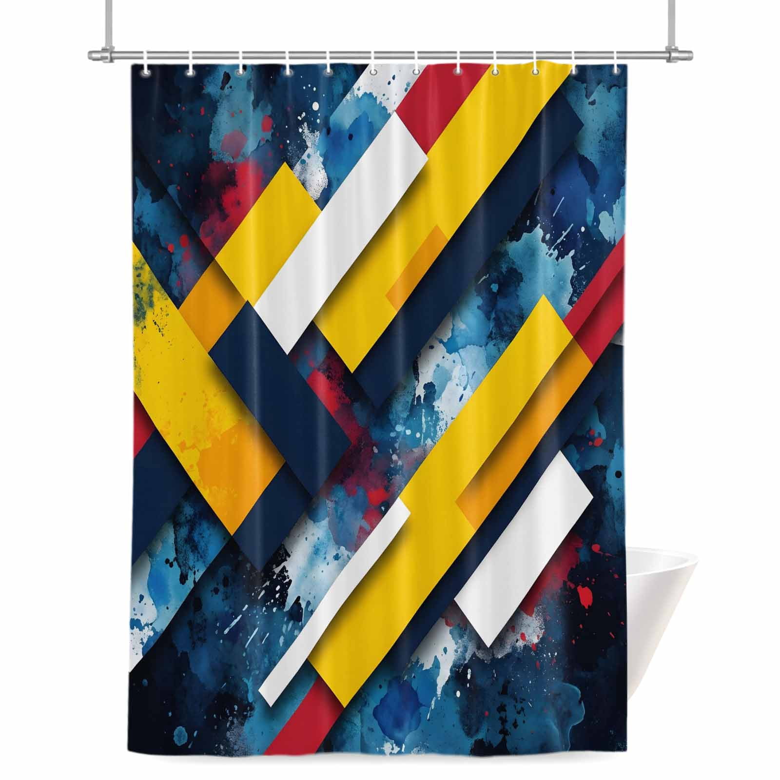 Abstract Diagonal Blocks Shower Curtains for Bathroom, Art Geometric ...