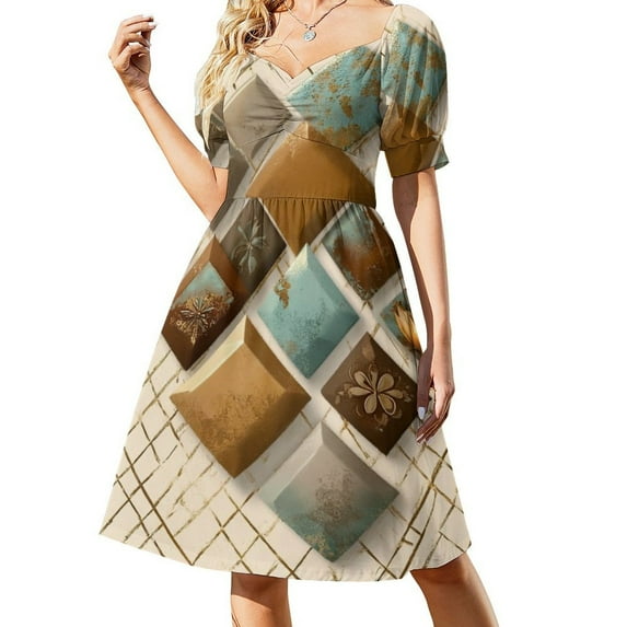 Abstract Diamond Art Design Short Sleeve Dress Clothes Women's Summer ...