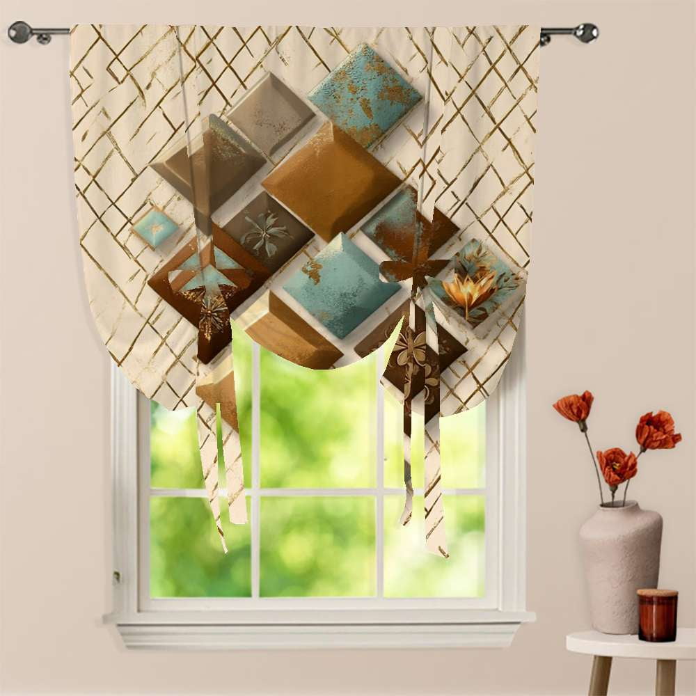 Abstract Diamond Art Design Window Curtain for Living Room Roman Curtain Kitchen Tie-up Curtains ...