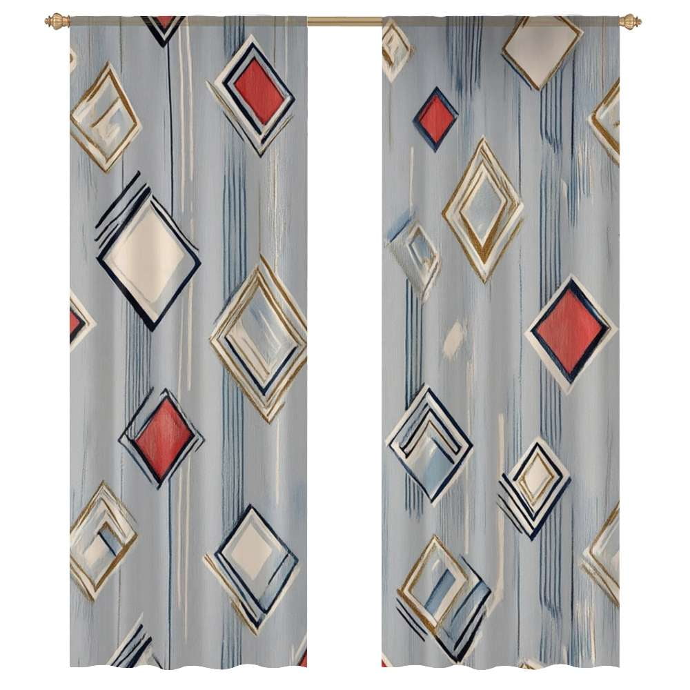 Abstract Diamond Geometric Pattern Sheer Voile Curtain Window Tulle ...