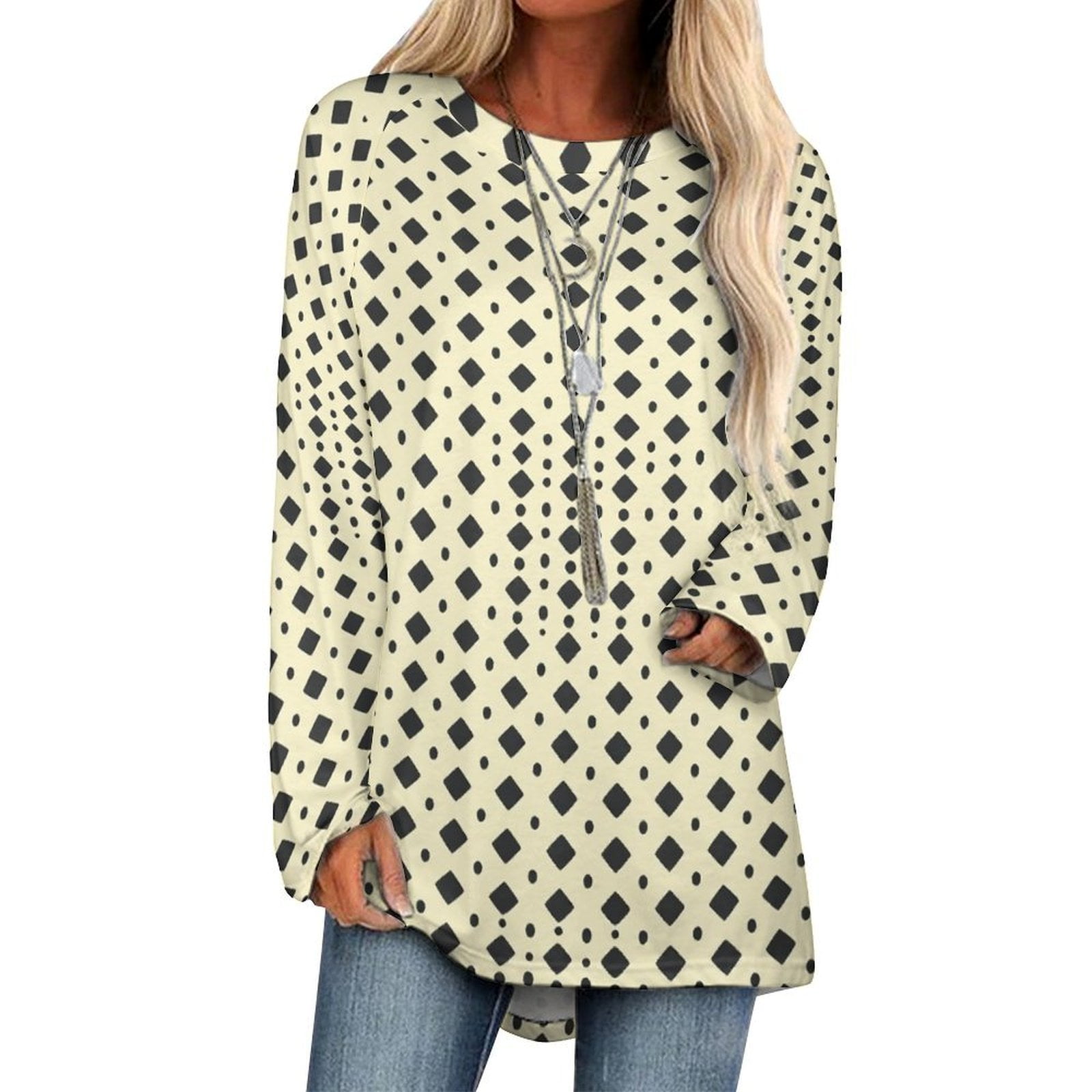 Abstract Diamond Pattern 3D Print Women Long Sleeve T Shirt Oversized Streetwear Tees Top Female ...