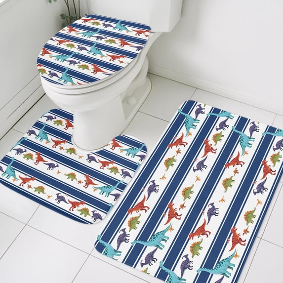 Abstract Dinosaur Bathroom Rugs Set Red Purple Green Dinosaur Navy Blue ...