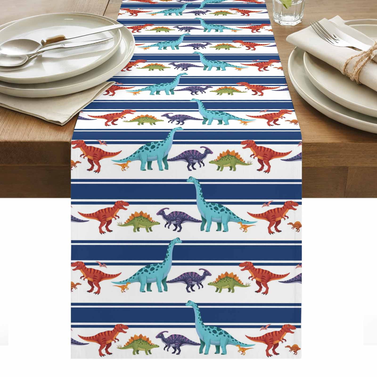 Abstract Dinosaur Cotton Linen Table Runner Red Purple Green Dinosaur ...