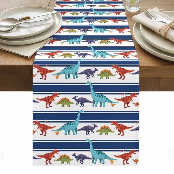 Abstract Dinosaur Cotton Linen Table Runner Red Purple Green Dinosaur ...