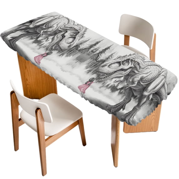 Abstract Dinosaur Fitted Rectangle Tablecloth 32" x 96" Retro Gray ...
