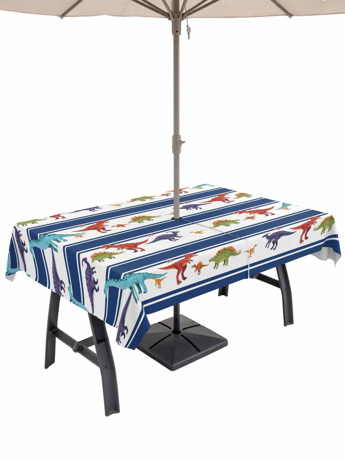 Abstract Dinosaur Rectangle Outdoor Tablecloth with Umbrella Hole Red ...
