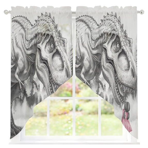 Abstract Dinosaur Sheer Curtains Swag Valances for Windows Retro Gray ...