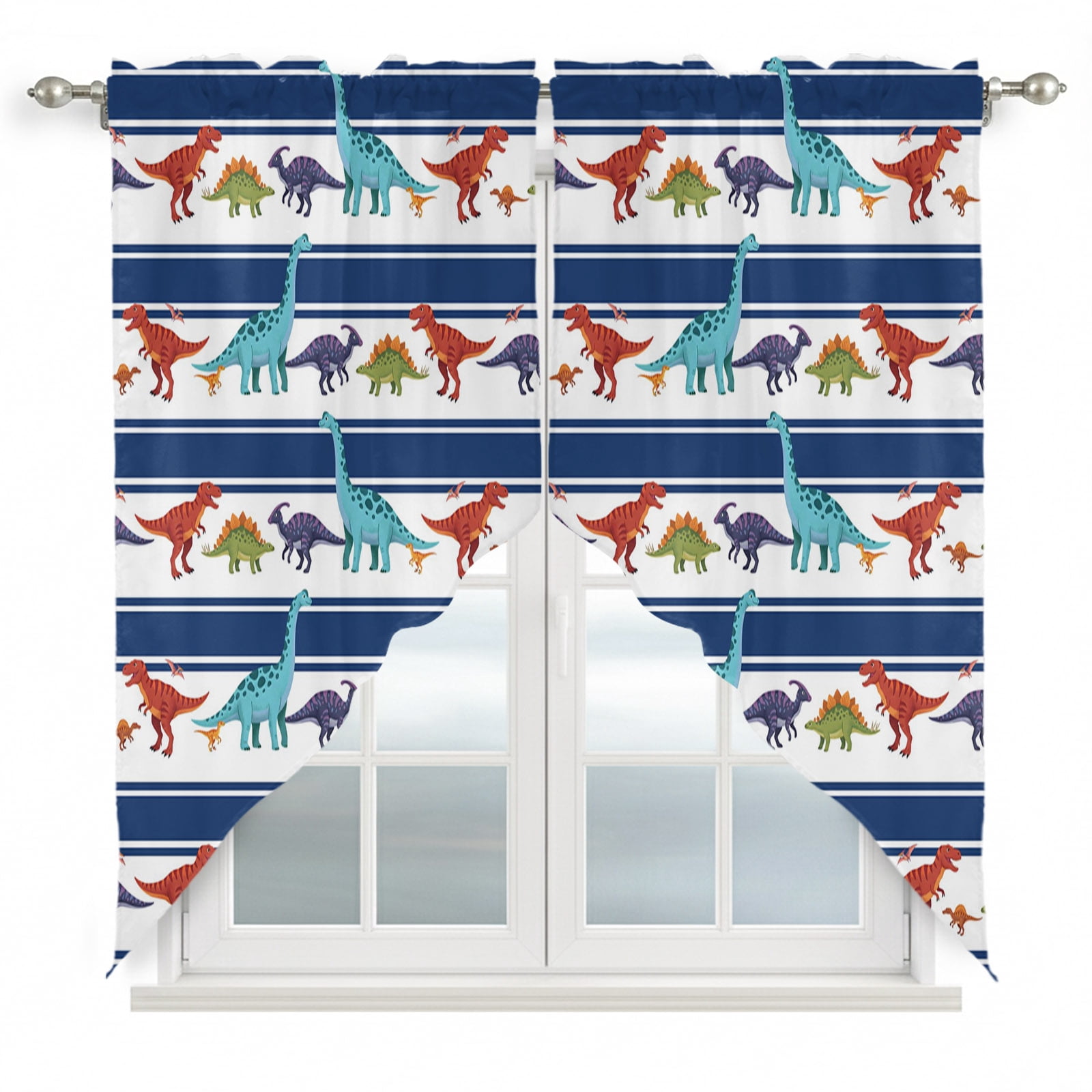 Abstract Dinosaur Swag Curtain Valance for Window 2 Panels Red Purple ...