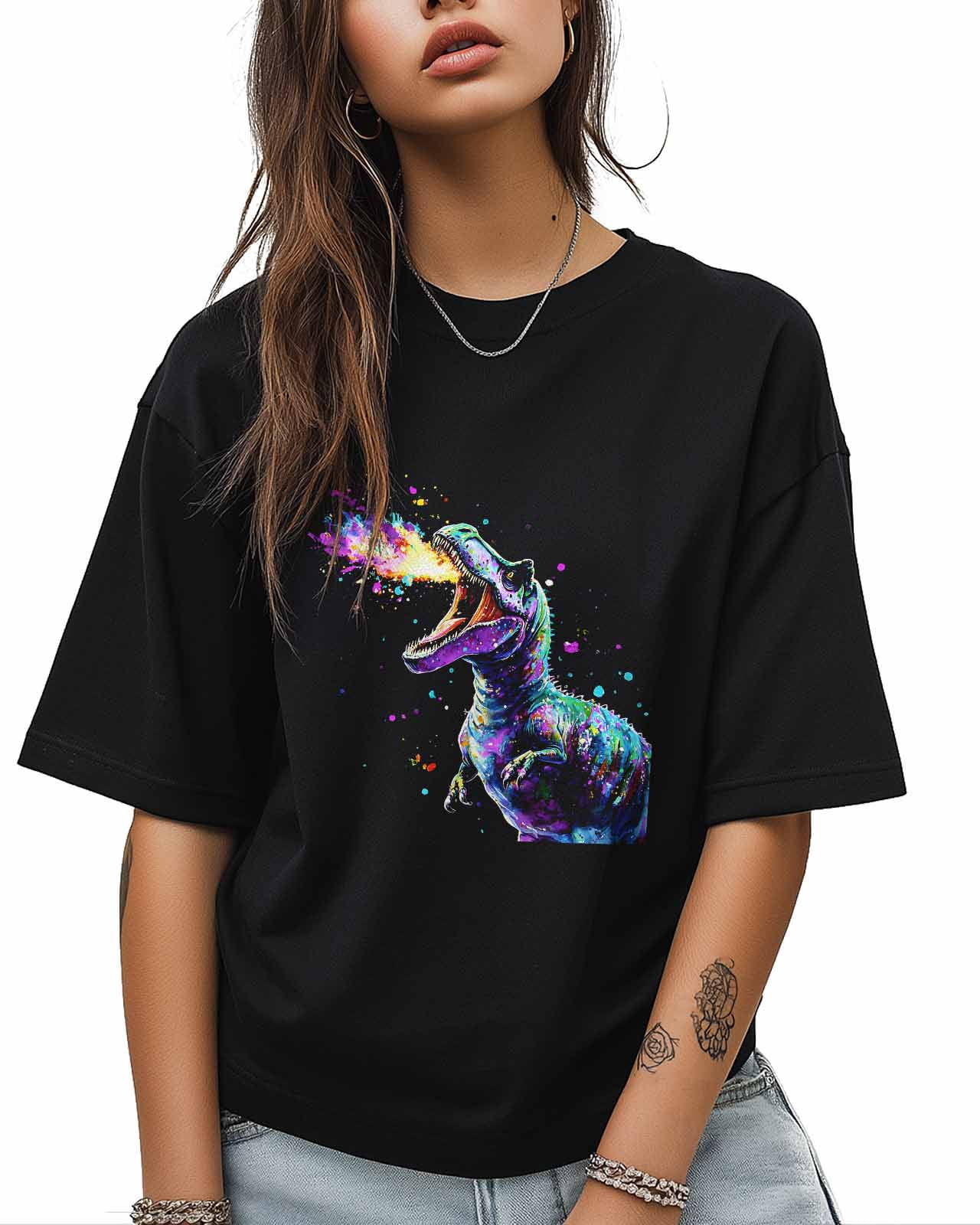 Abstract Dinosaur T Shirts for Women Short Sleeve Cotton Crewneck T ...