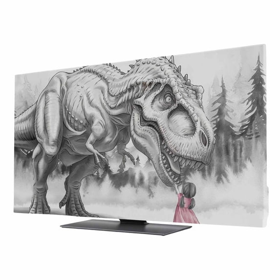 Abstract Dinosaur TV Dust Cover 24 Inch, Retro Gray Animal Little Girl ...