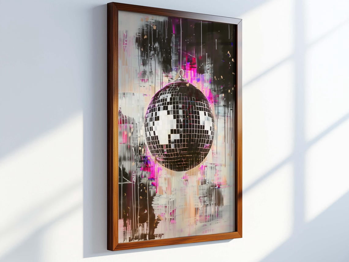 Abstract Disco Ball Glam Pink Accent Wall Art, Unframed Canvas Size ...
