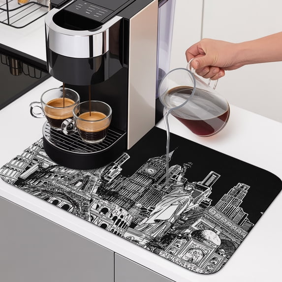 Abstract Dish Drying Mats for Kitchen Counter, White and Black Global ...