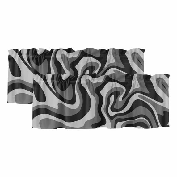 Abstract Distortion Texture 2 Panels Kitchen Valance, Grey Black Line ...