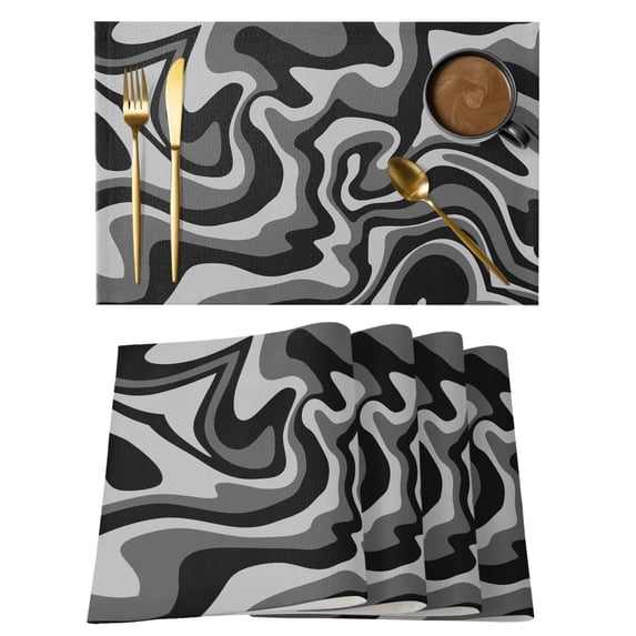 Abstract Distortion Texture Cotton Linen Placemats Set of 1, Grey Black ...