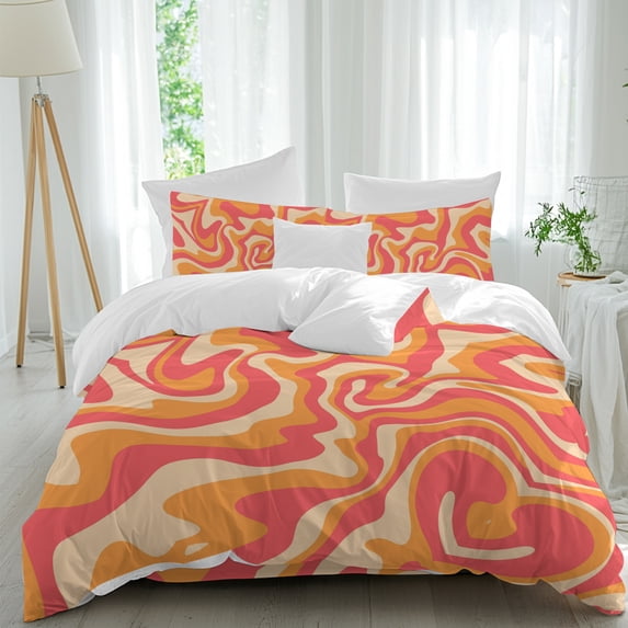 Abstract Distortion Texture Duvet Cover Set King Size, Red Yellow Line ...