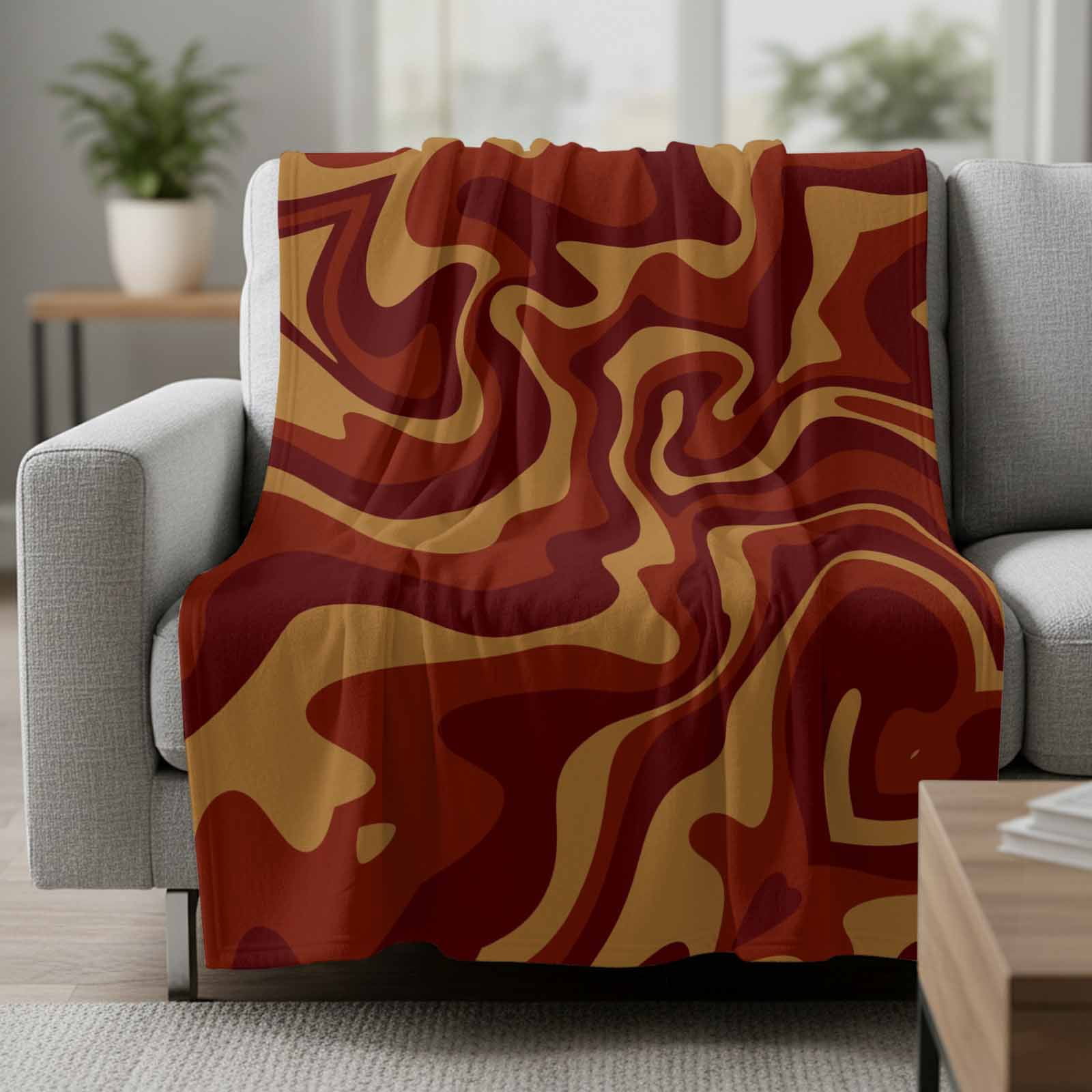 Abstract Distortion Texture Fleece Throw Blanket Brown Yellow Line ...