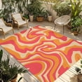 Abstract Distortion Texture Outdoor Rug, Red Yellow Line Fluid Art Non ...