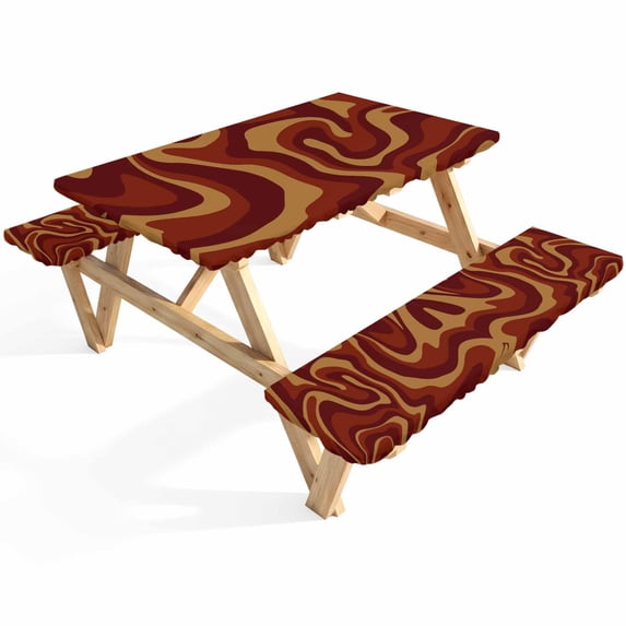 Abstract Distortion Texture Picnic Table Cover with Bench Covers Brown ...