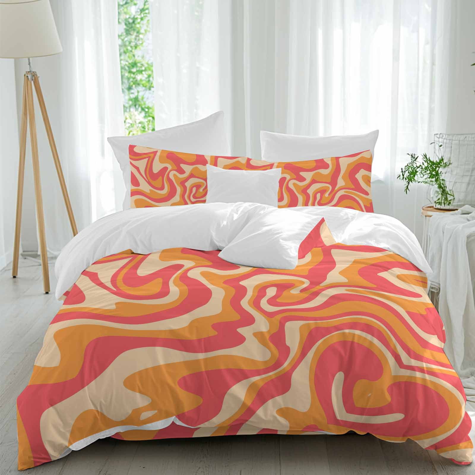 Abstract Distortion Texture Queen Duvet Cover Set, Red Yellow Line ...