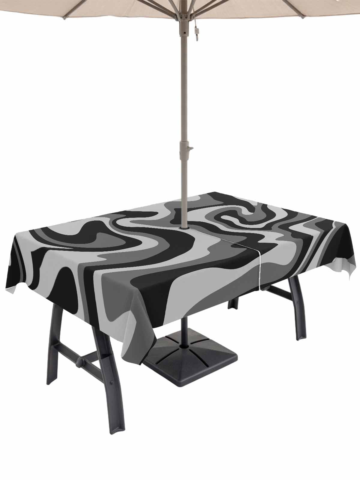 Abstract Distortion Texture Rectangle Outdoor Tablecloth with Umbrella ...