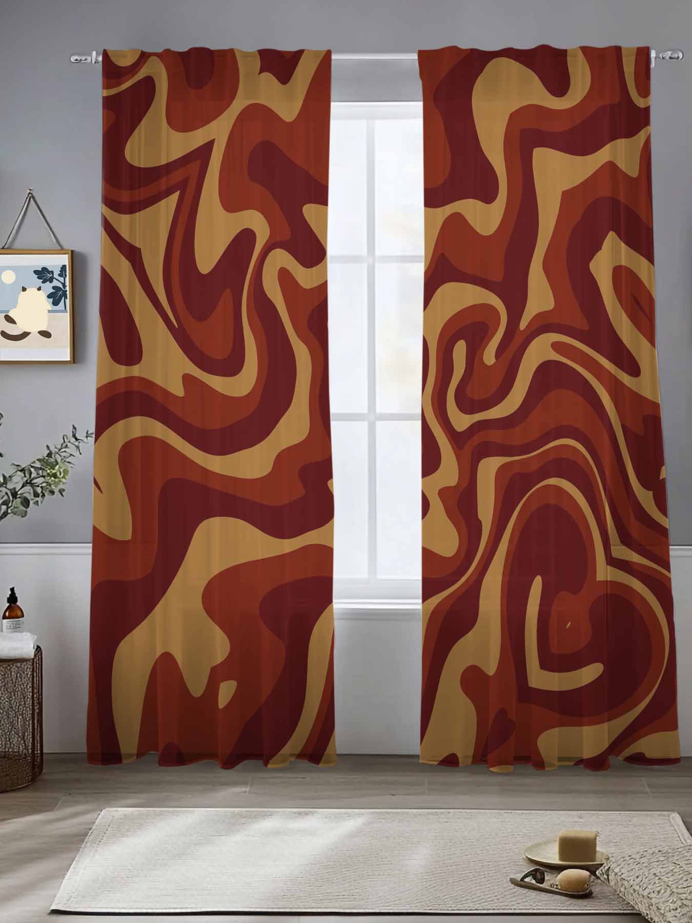 Abstract Distortion Texture Sheer Curtains 96 Inches Long 2 Panels ...