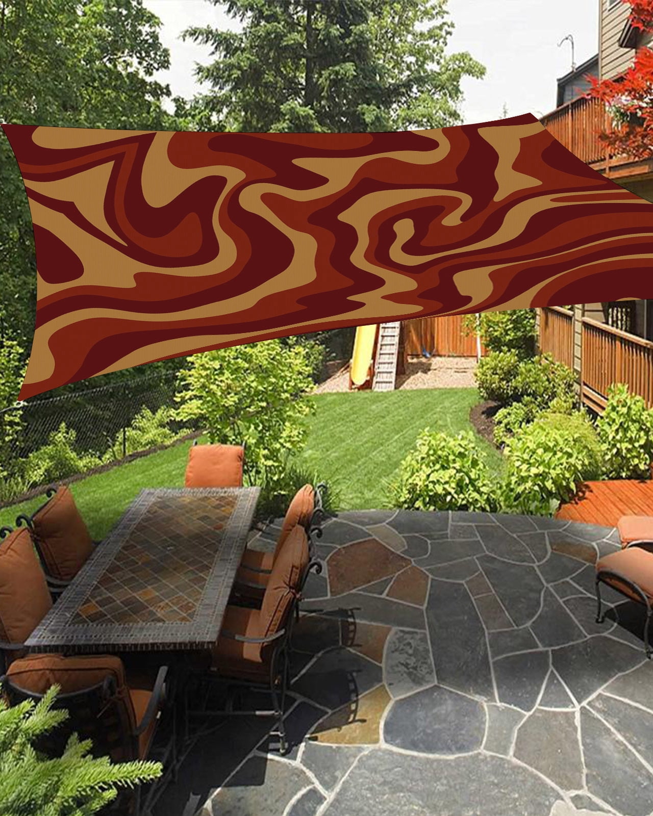 Abstract Distortion Texture Sun Shade Sail 14'X18' Brown Yellow Line ...