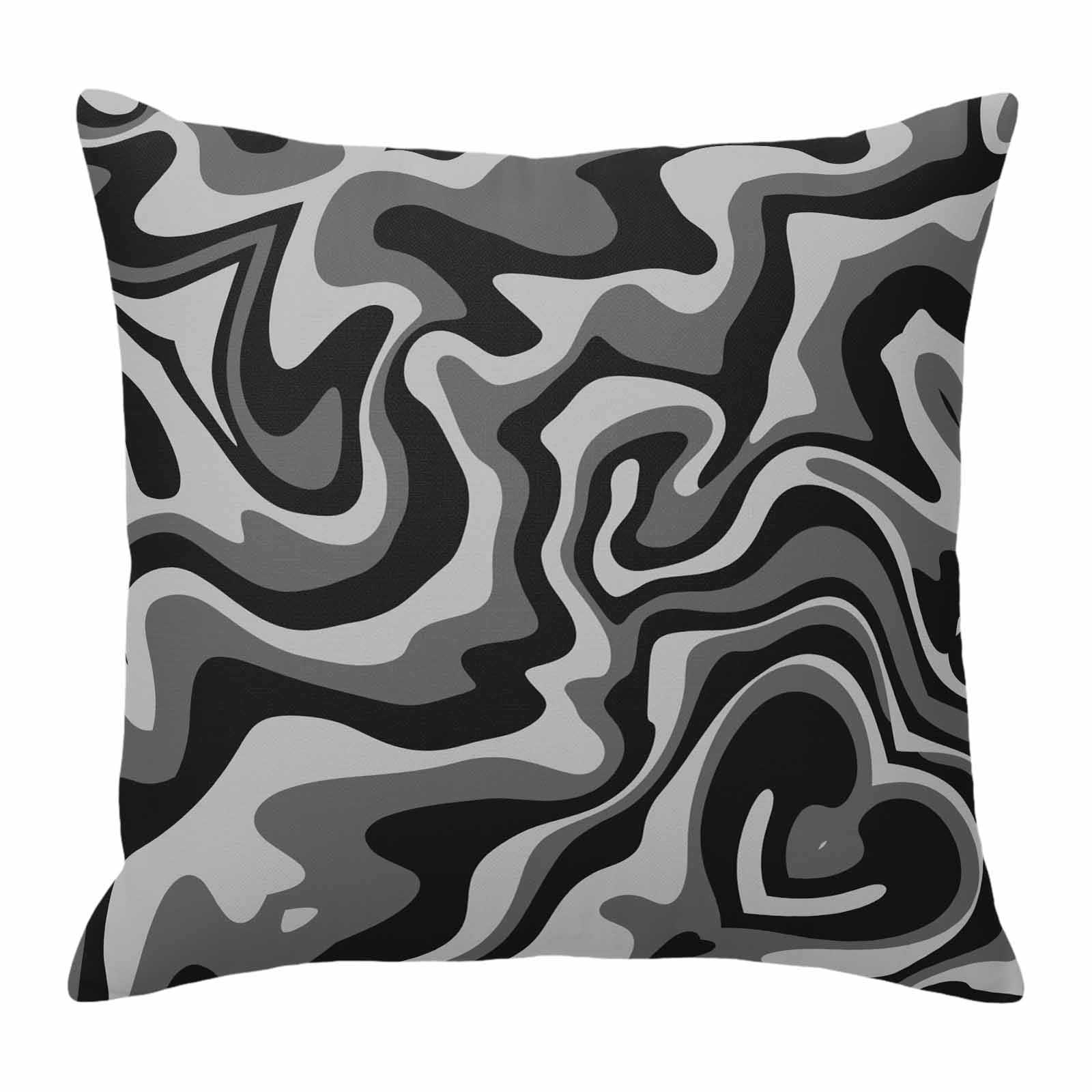 Abstract Distortion Texture Throw Pillow Cover Grey Black Line Fluid ...