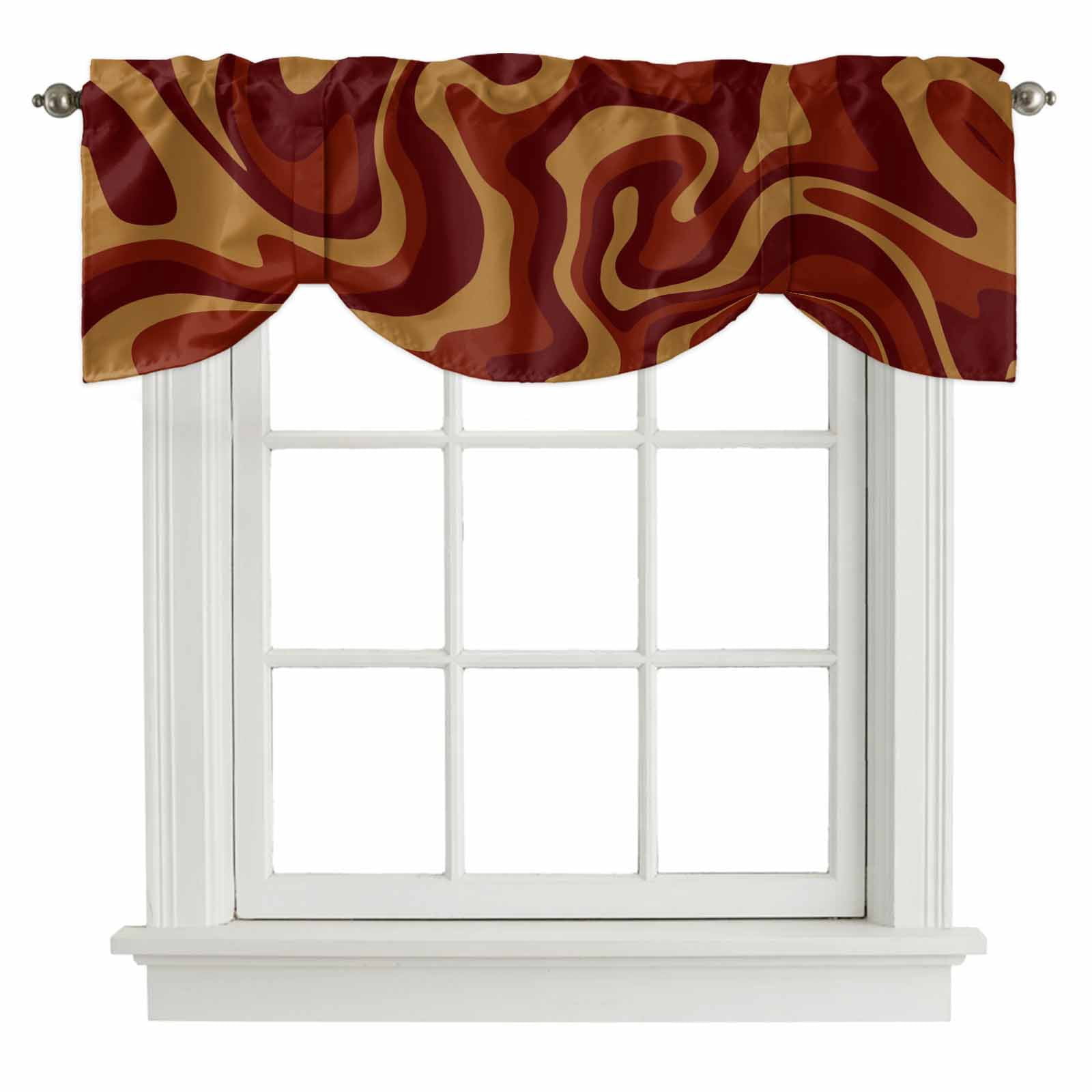 Abstract Distortion Texture Tie Up Valance Curtains Brown Yellow Line ...