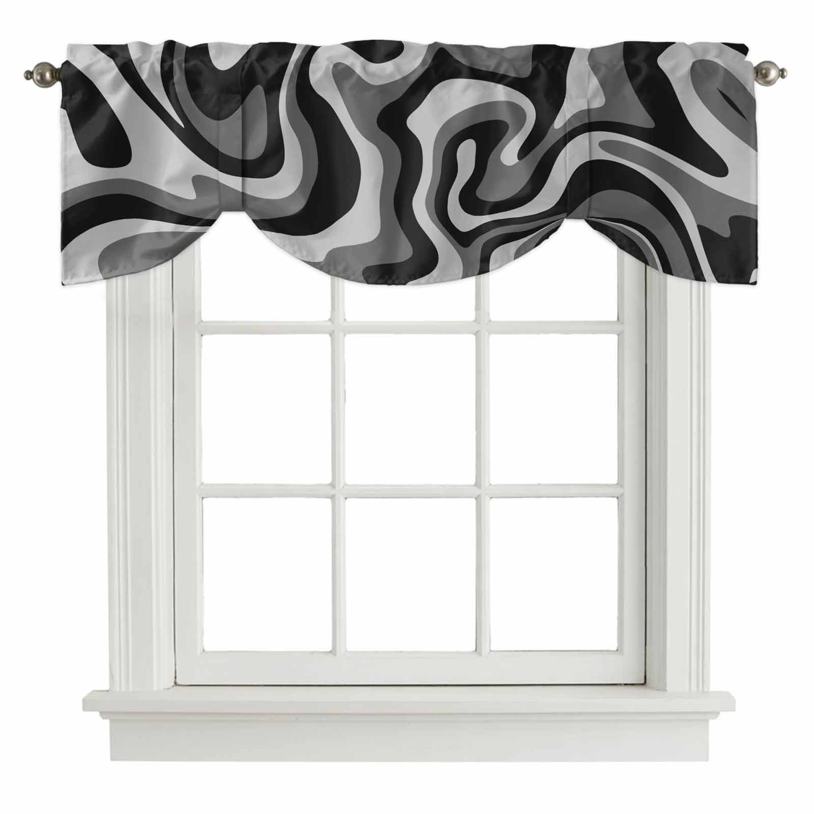 Abstract Distortion Texture Tie Up Valance Curtains Grey Black Line ...