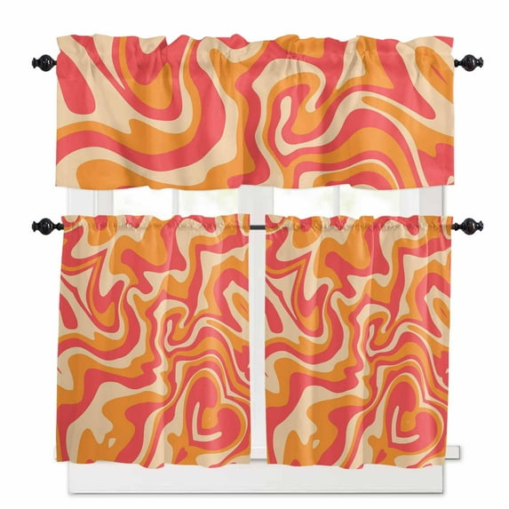 Abstract Distortion Texture Window Curtains Valance Set of 3 Red Yellow ...