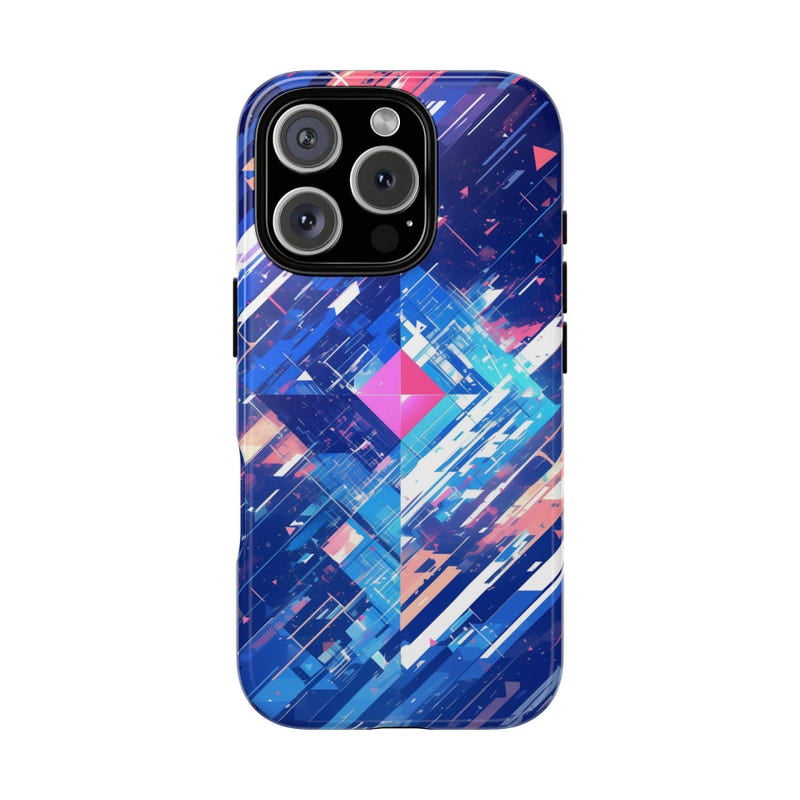 Abstract Distortion with a Blue Glitch Wave Case for iPhone 11,12,13,14 ...