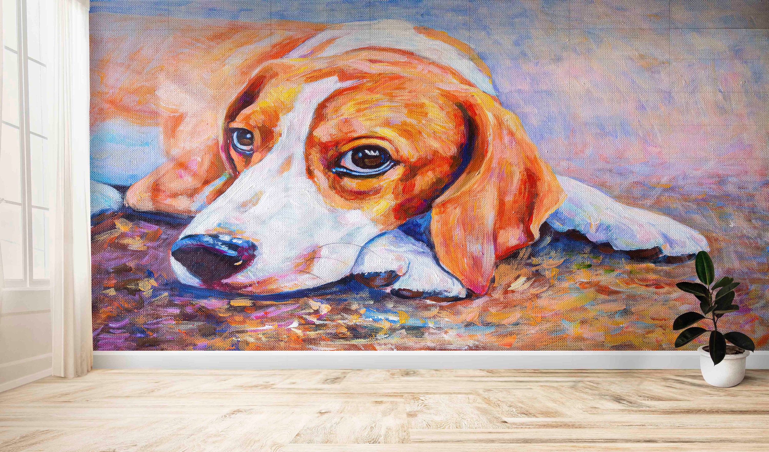 Abstract Dog Wall Mural, Oil Painting Print, 3d Wallpaper, Modern ...