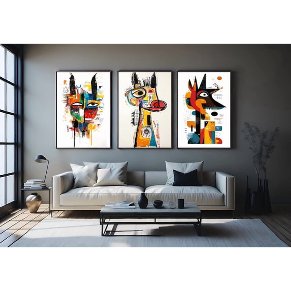 Abstract Donkey Print Colorful Cubist Farmhouse Wall Art Set 3 Unframed ...