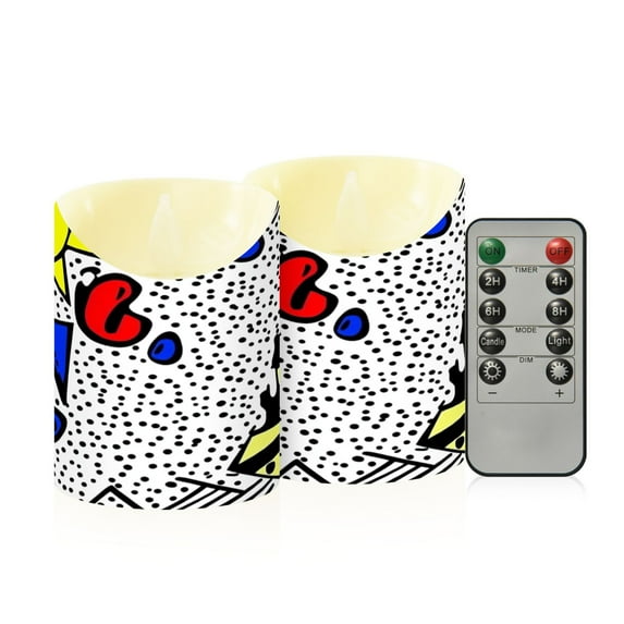 Abstract Doodle Art Flameless Candles 2 PCS with Remote Realistic ...