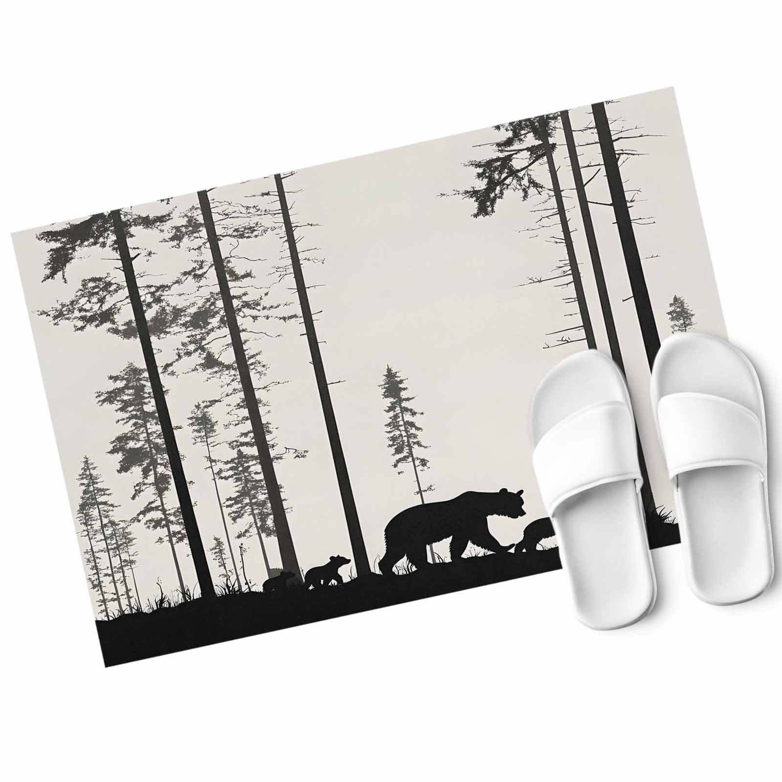 Abstract Door Mat Animal Bear Family Forest Trees Silhouette Non Slip ...