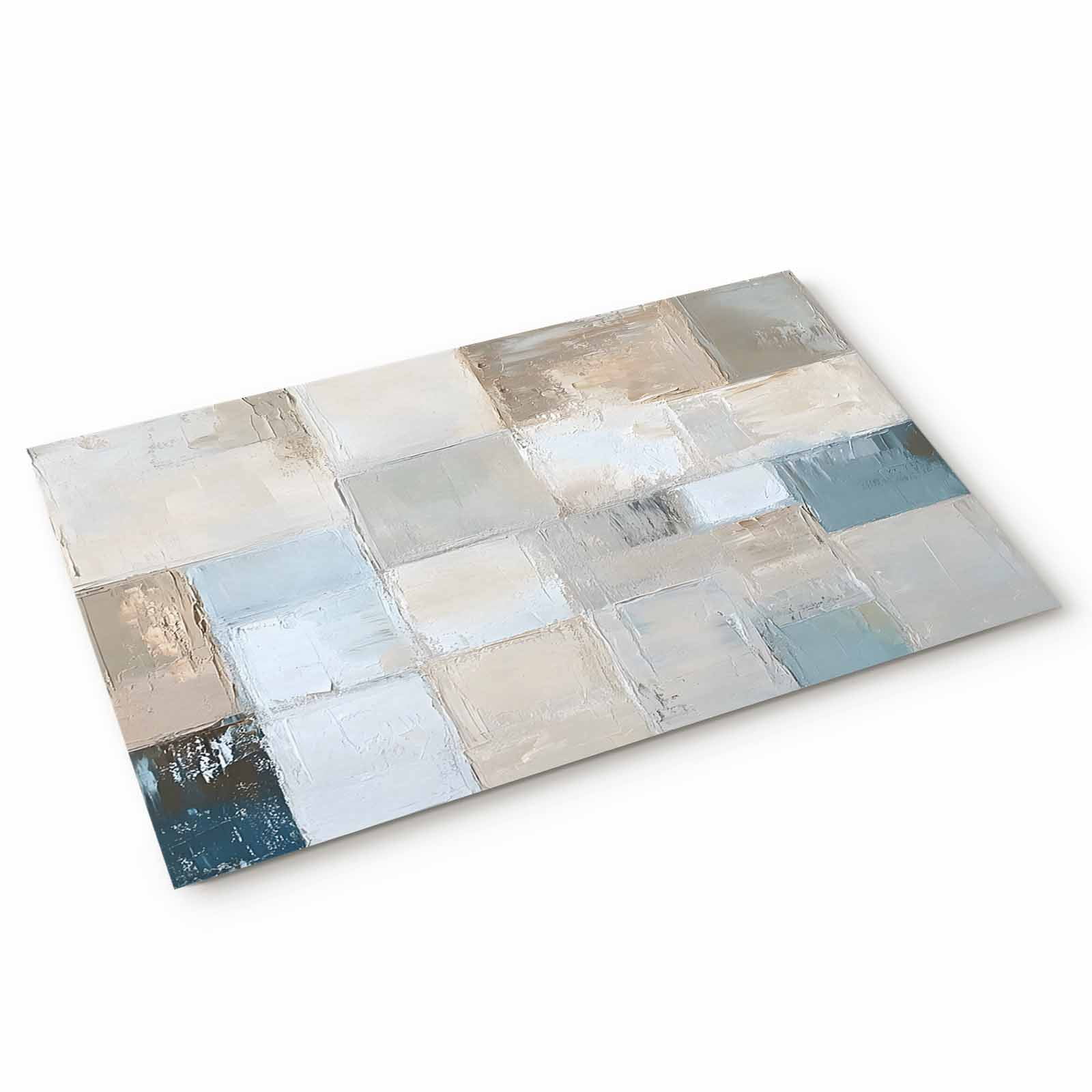 Abstract Door Mat Beige Blue Grey Color Block Oil Painting Plaid ...