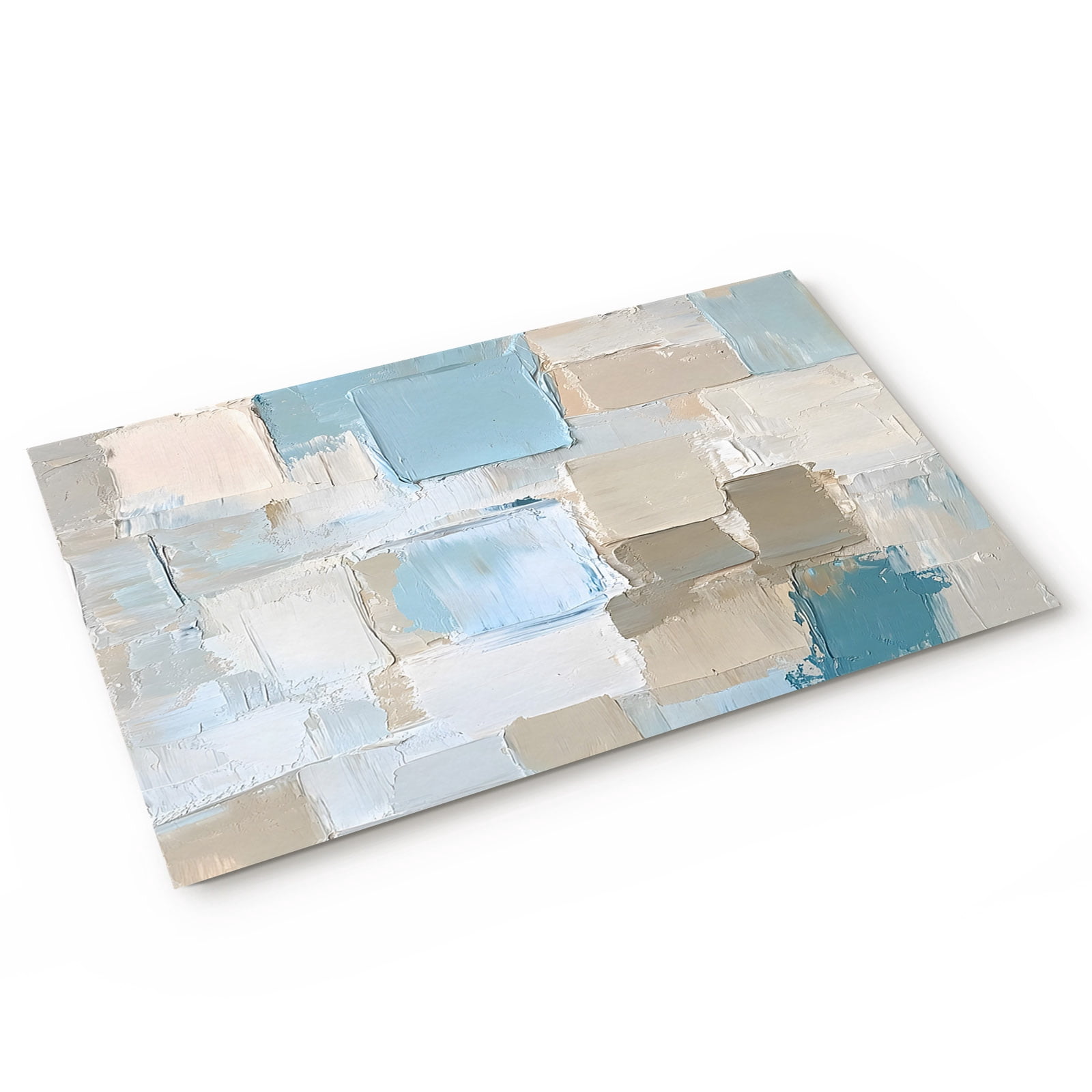 Abstract Door Mat Beige Blue Plaid Oil Painting Color Block ...