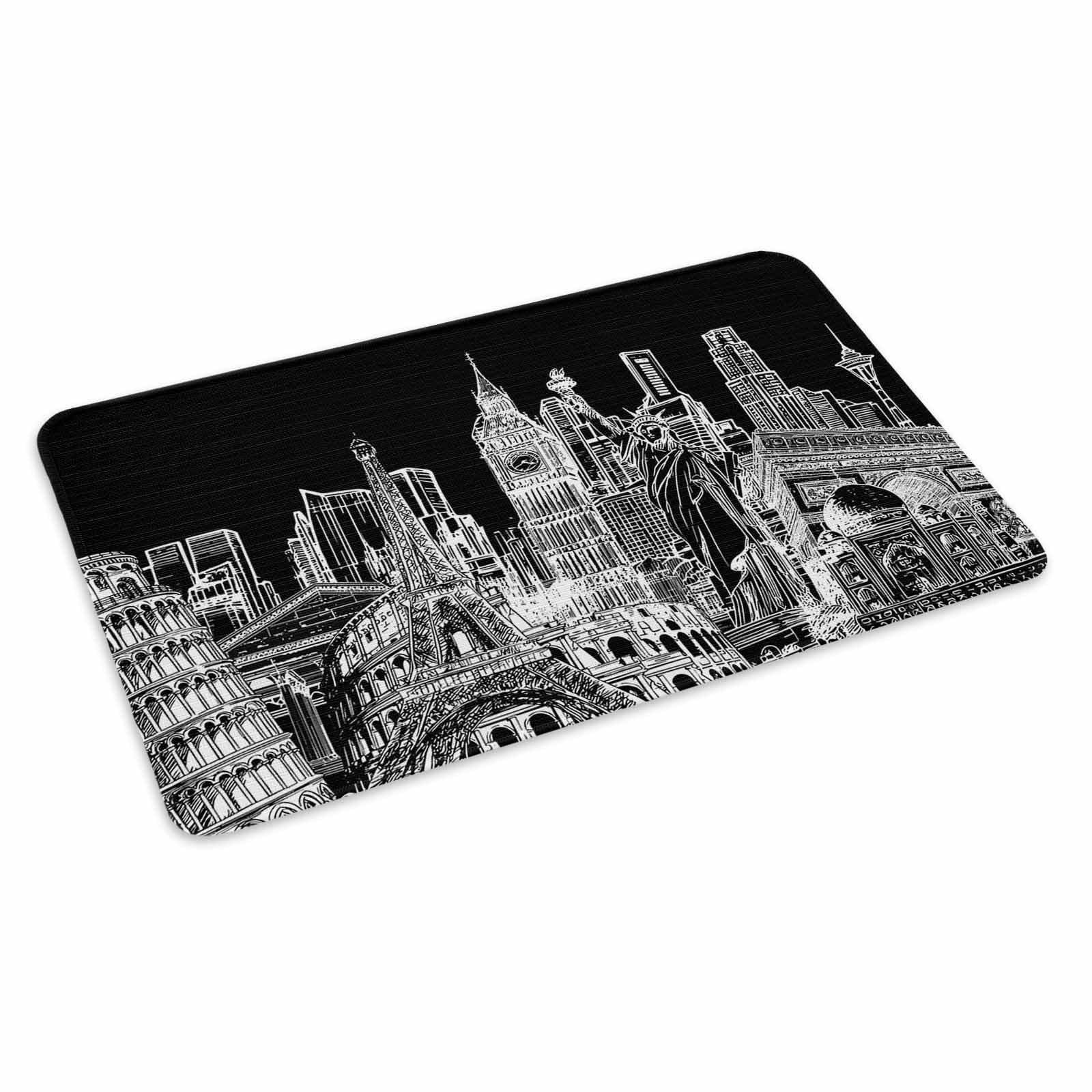 Abstract Doormat White and Black Global Landmarks Modern Collage Art ...