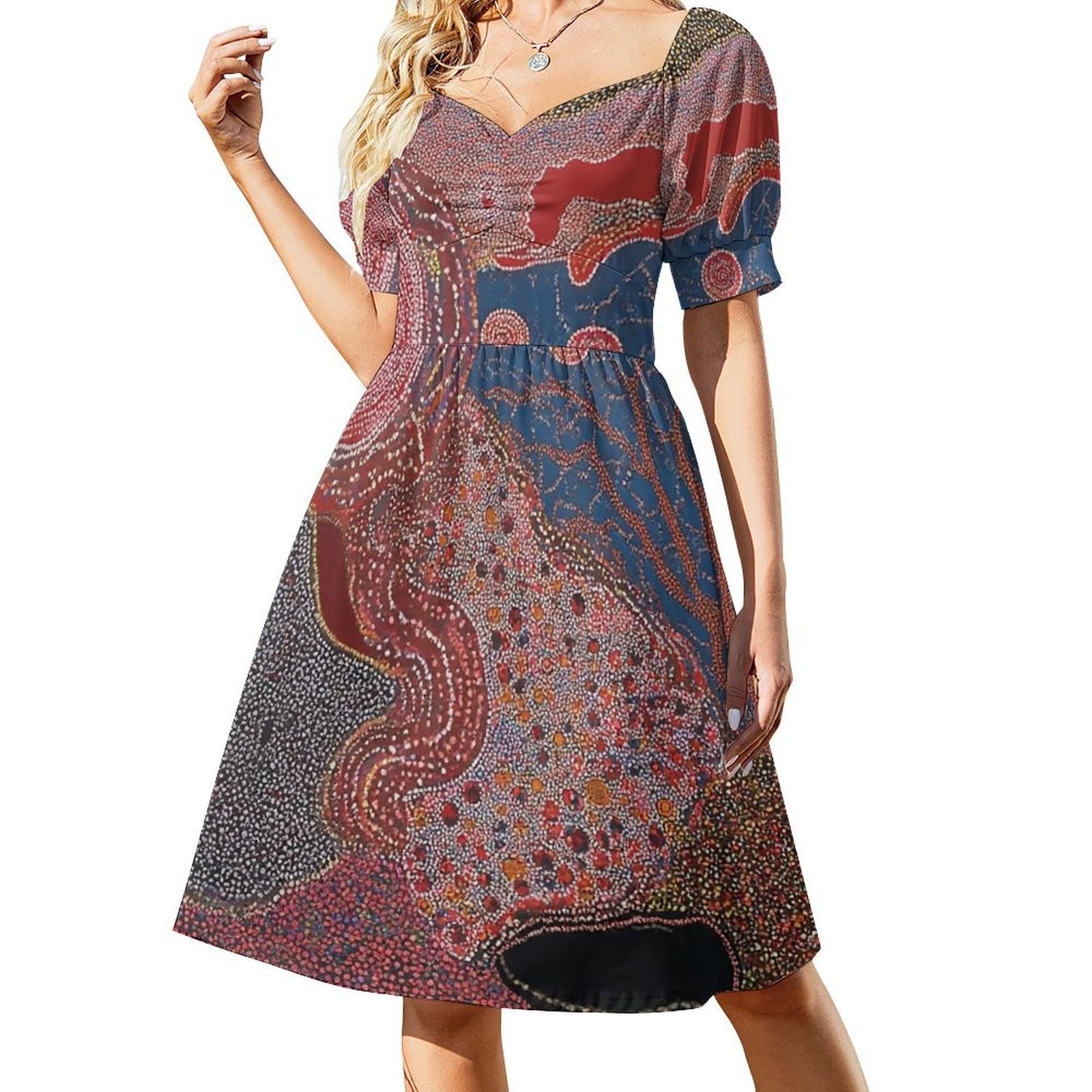 Abstract Dot Painting Landscape Art Short Sleeve Dress Clothes Women's ...