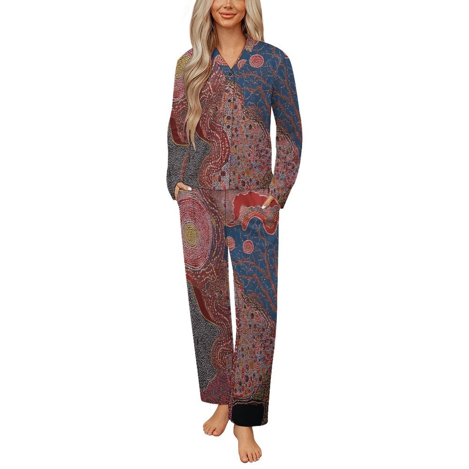 Abstract Dot Painting Landscape Art Womens Pyjamas Set Button Up ...