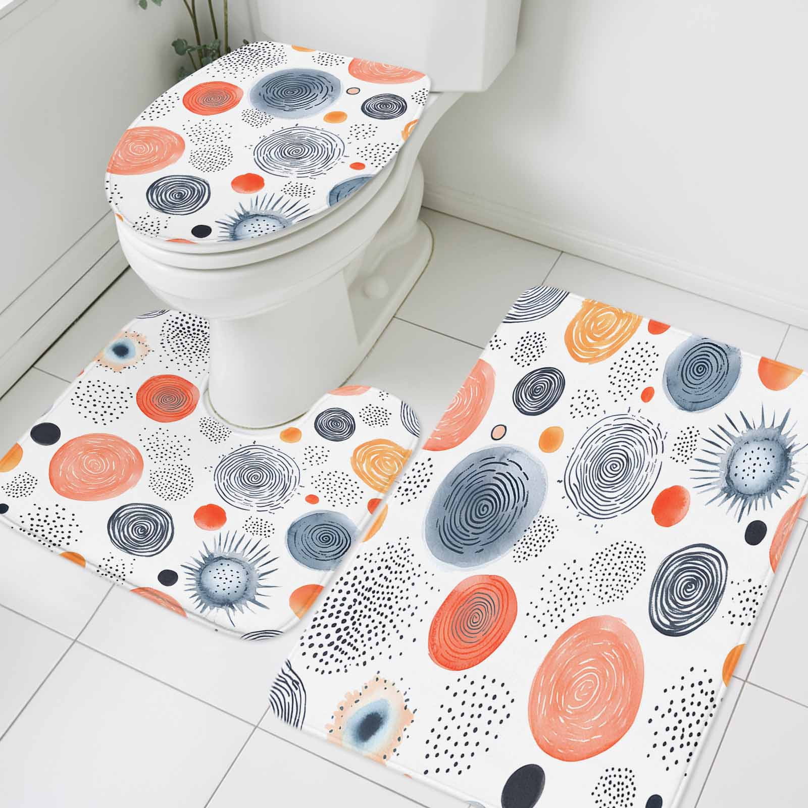 Abstract Dots Circles Bathroom Rugs Set Wave Point Lines Simple Non ...