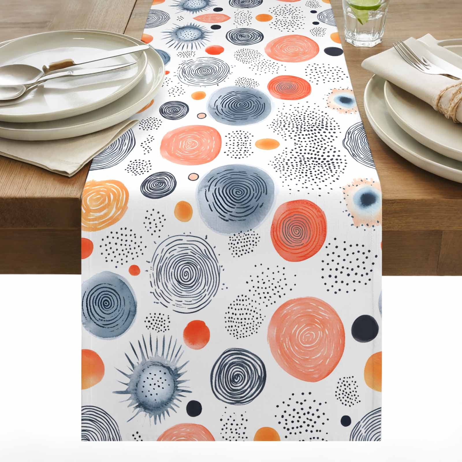 Abstract Dots Circles Table Runner 13x48 inch Wave Point Lines Simple ...