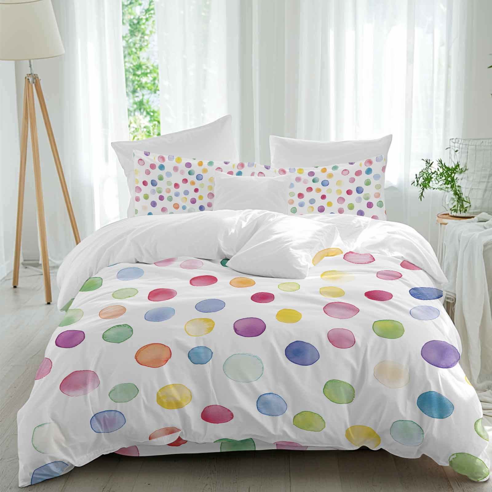 Abstract Dots Full Duvet Cover Set, Colorful Circle 4 Piece Microfiber ...