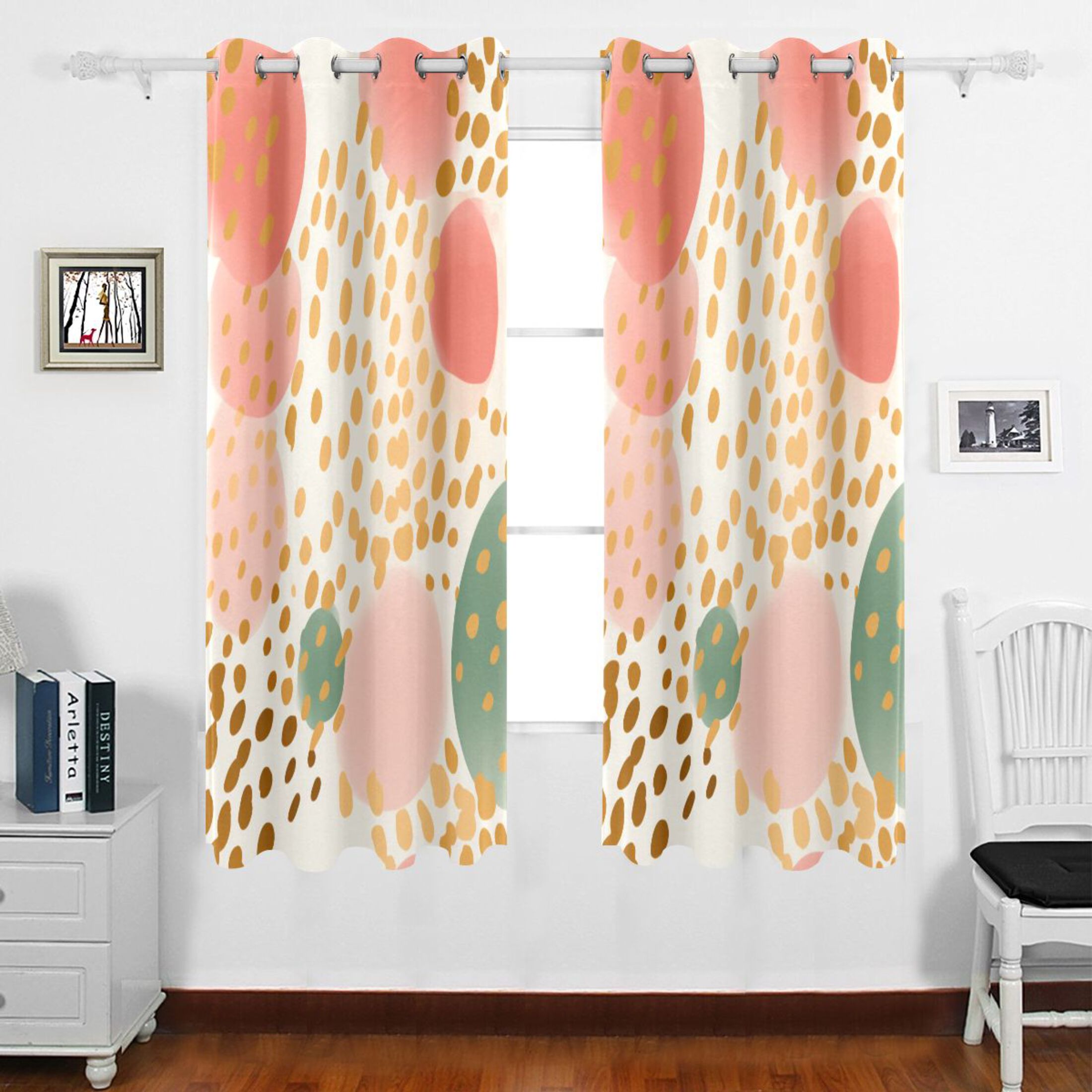 Abstract Dots Grommet Blackout Curtains Thermal Insulated Window ...