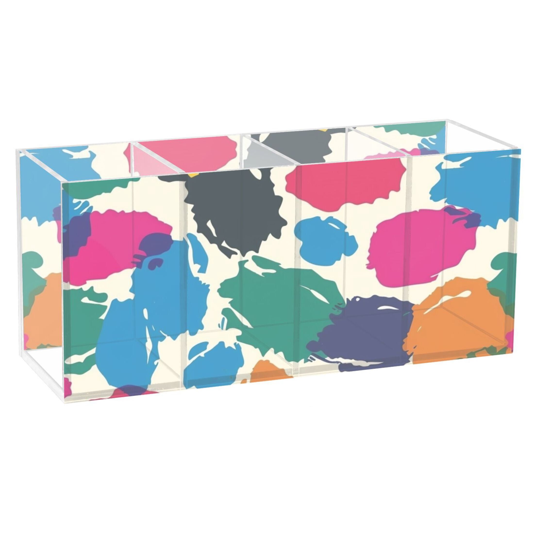 Abstract Dots Paint Acrylic Pen Holder Cup 4 Compartments Clear Pencil ...