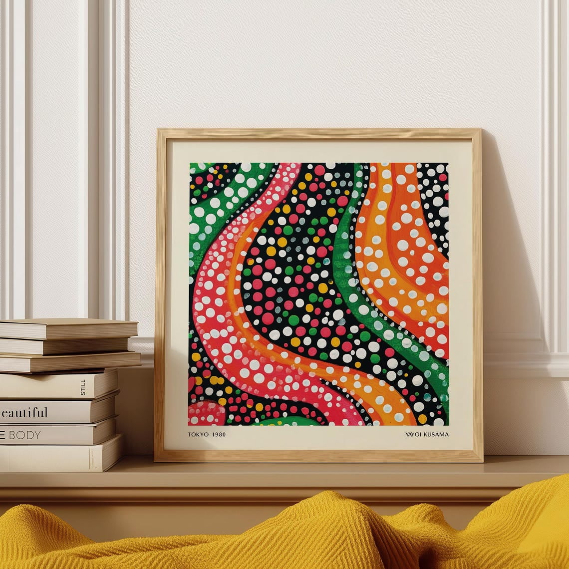 Abstract Dotted Wall Art Yayoi Kusama Inspired Colourful Waves Poster ...