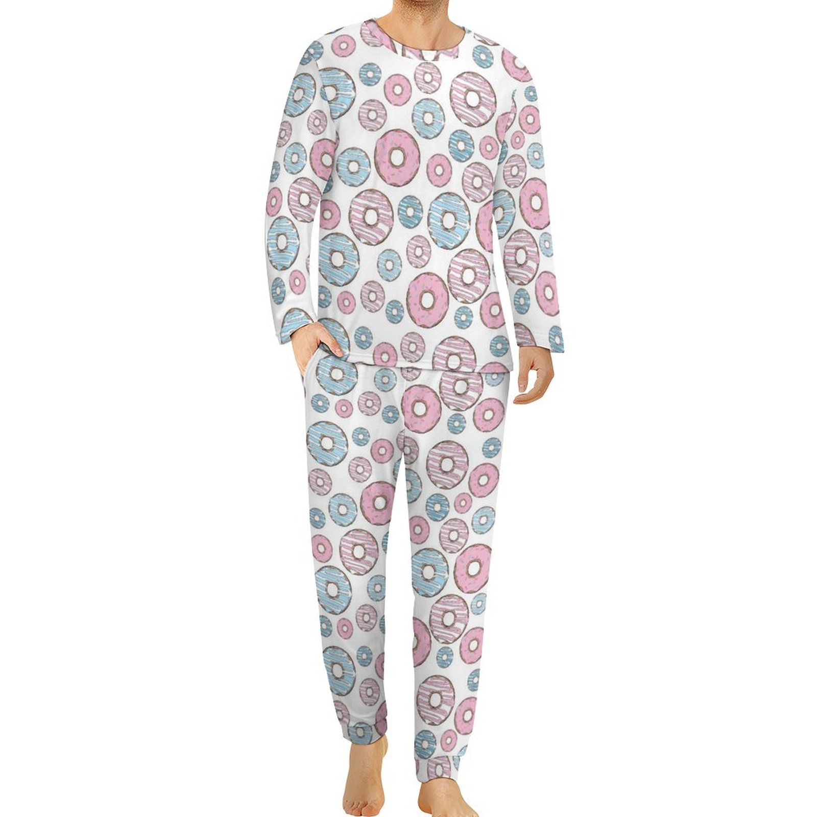 Abstract Doughnut Pajamas Sweet Food Print Man Long Sleeve Pajamas Set ...