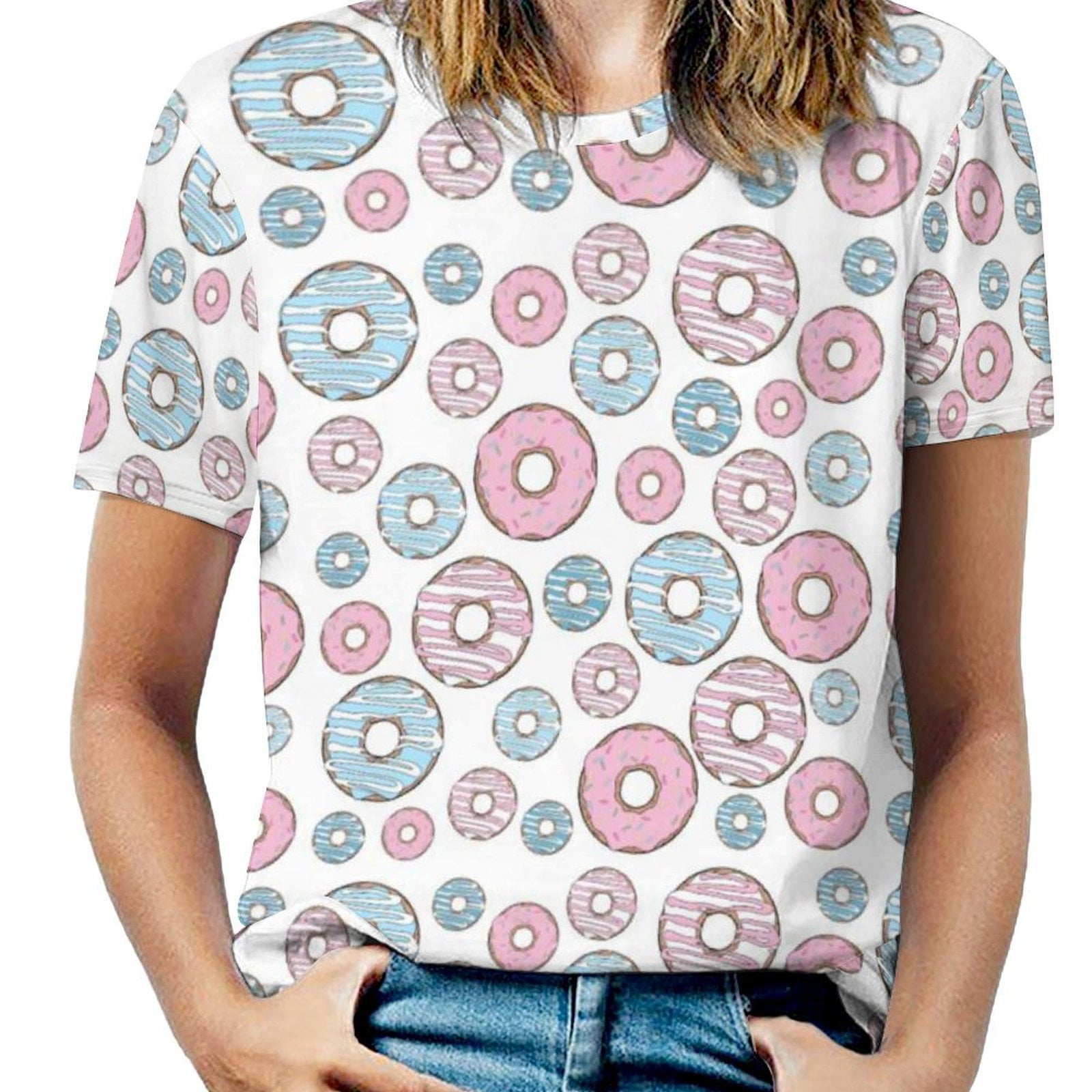 Abstract Doughnut T-Shirt O Neck Sweet Food Print Oversized T Shirts ...